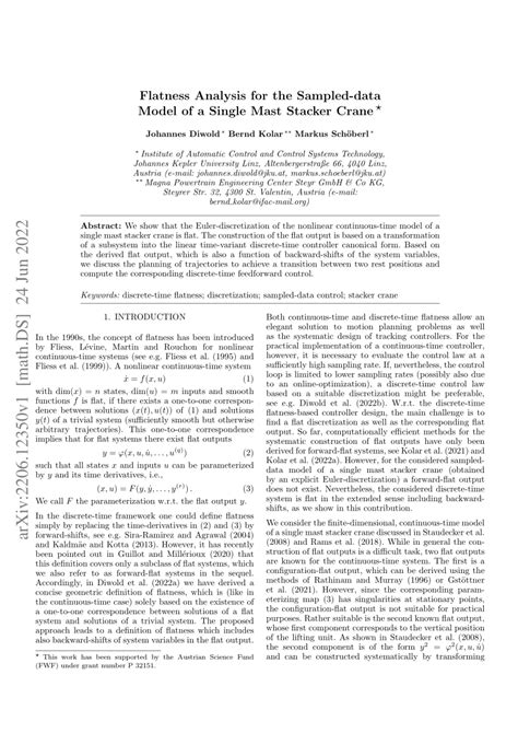 Pdf Flatness Analysis For The Sampled Data Model Of A Single Mast Stacker Crane