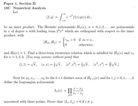 Numerical Methods Orthogonality Of Lagrange Polynomials In Hermite