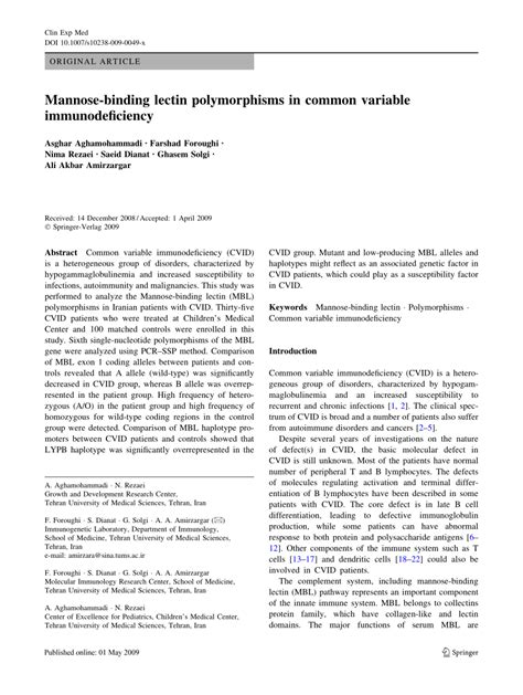 Pdf Mannose Binding Lectin Polymorphisms In Common Variable Immunodeficiency