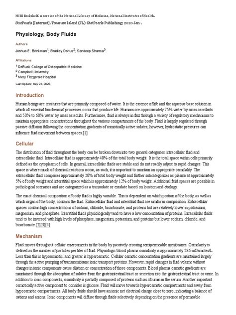 Physiology Body Fluids Statpearls Ncbi Bookshelf Pdf Edema
