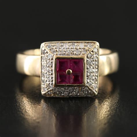 10k Ruby And Diamond Square Ring Ebth