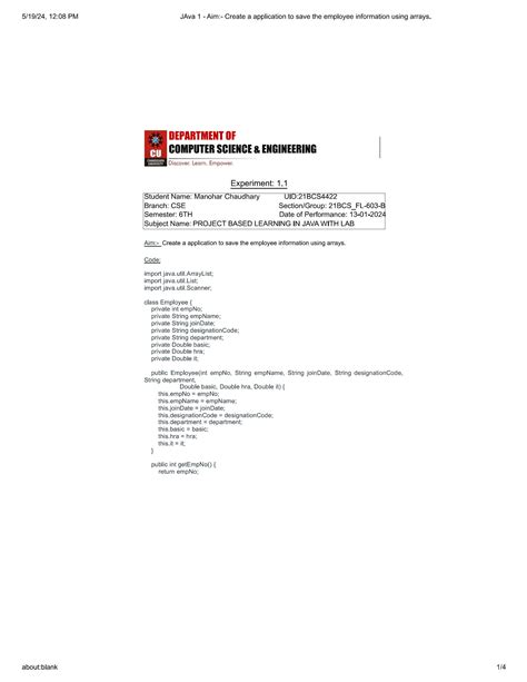 Solution Java 1 Aim Create A Application To Save The Employee Information Using Arrays 2024