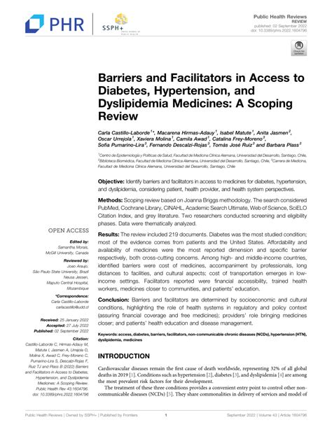 Pdf Barriers And Facilitators In Access To Diabetes Hypertension