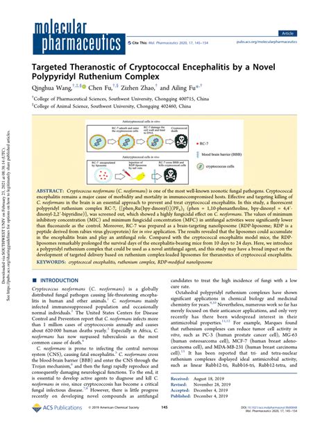Pdf Targeted Theranostic Of Cryptococcal Encephalitis By A Novel Polypyridyl Ruthenium Complex