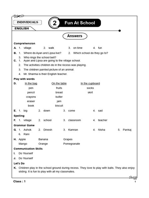 Class 1 Most Important Questions Pdf