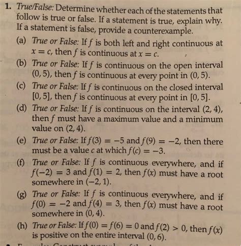 solved 1 true false determine whether each of the