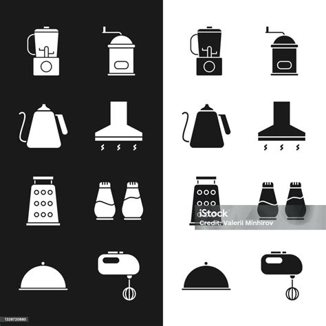 세트 키친 추출기 팬 손잡이 블렌더 수동 커피 분쇄기 강판 소금 후추 전기 믹서 및 덮여 트레이 아이콘주전자 벡터 가정 생활에 대한 스톡 벡터 아트 및 기타 이미지 Istock