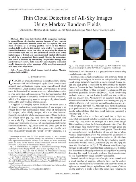 Pdf Thin Cloud Detection Of All Sky Images Using Markov Random Fields
