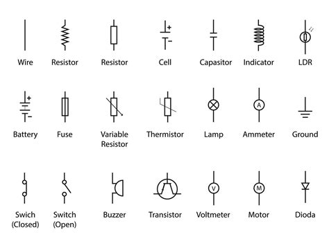 Set Of Electronic Circuit Symbols Schematic Circuit Diagrams Vector Illustration 29697646