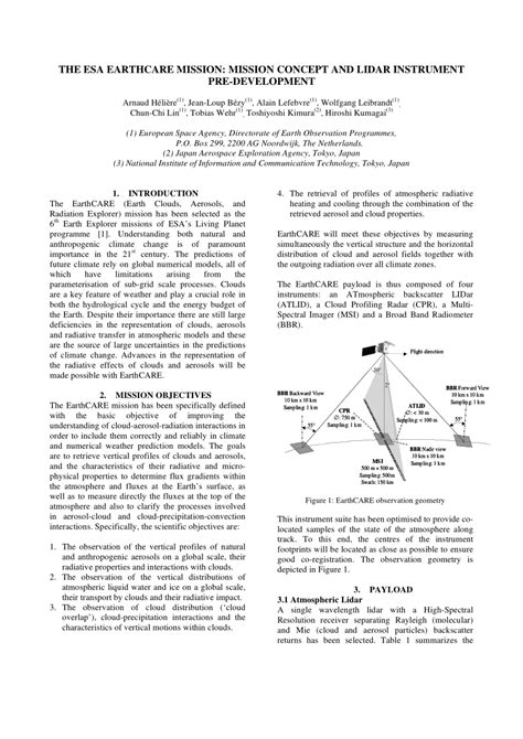pdf the earthcare mission mission concept and lidar instrument pre development