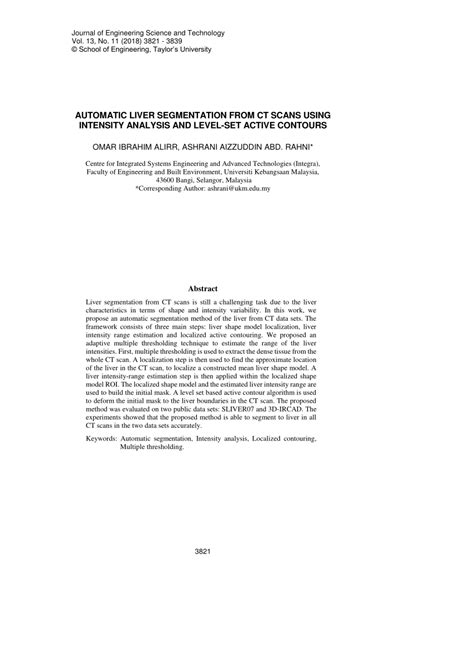 pdf automatic liver segmentation from ct scans using intensity