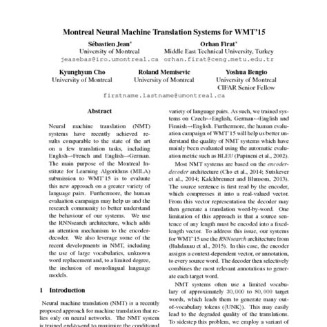 Montreal Neural Machine Translation Systems For Wmt15 Acl Anthology