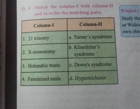 Q Match The Column I With Column II And Re Write The Matching Pairs C