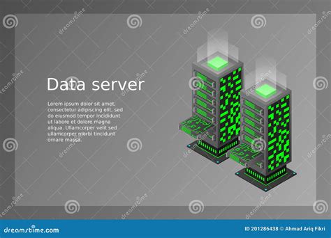 Server Room Banner Web Hosting And Processing Of Big Data Concept Isometric Vector