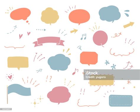 풍선 프레임 장식 하트 별 화살 등과 같은 낙서 일러스트레이션 세트 대화 풍선 문자 기호에 대한 스톡 벡터 아트 및 기타 이미지 대화 풍선 문자 기호 말풍선 개체