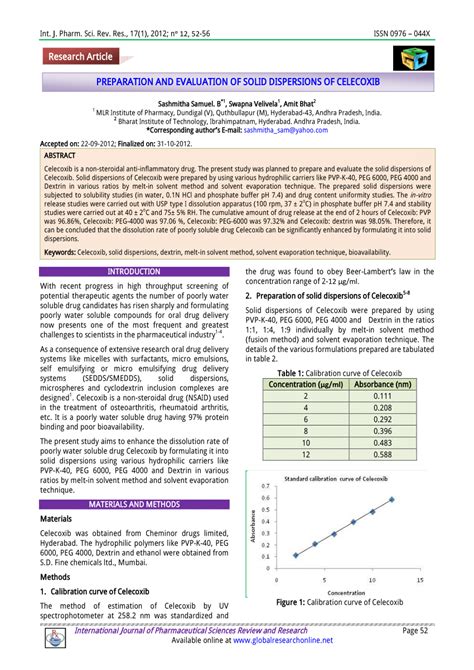 Pdf Preparation And Evaluation Of Solid Dispersions Of Celecoxib