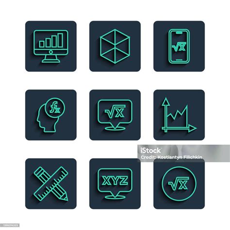설정 줄 교차 눈금자와 연필 Xyz 좌표 시스템 X 글리프의 사각형 루트 기능 수학 기호 그래프 차트와 그래프와 컴퓨터 모니터