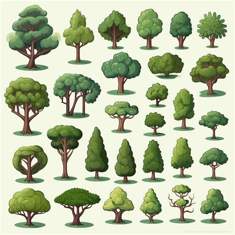 Premium AI Image Illustration For Cute Flat Tree Icons Set Sticker Isometric