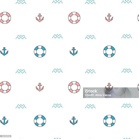 앵커와 Lifebuoy 귀여운 핑크와 파란색 원활한 벡터 패턴 배경 그림 귀여운에 대한 스톡 벡터 아트 및 기타 이미지
