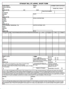 Bill Of Lading Template Free Printable