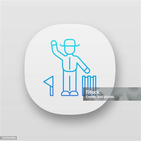 크리켓 판사 응용 프로그램 아이콘입니다 심판 신호 결정 중재인은 게임을 따릅니다 유니폼 깃발 개찰구를 입은 남자 스포츠 대회 Ui Ux 사용자 인터페이스 웹 또는 모바일