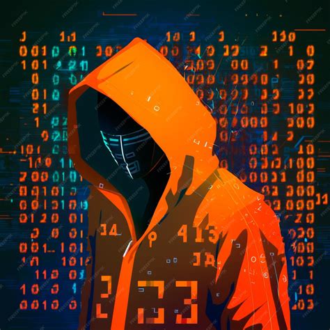 Premium Photo Hacker In An Orange Hood Genius Of The Computer World Numbers And Matrix