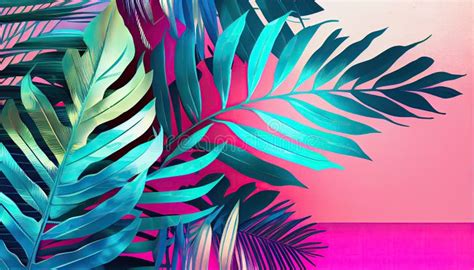 Tropical And Palm Leaves In Bright Bold Holographic Colors Generate Ai