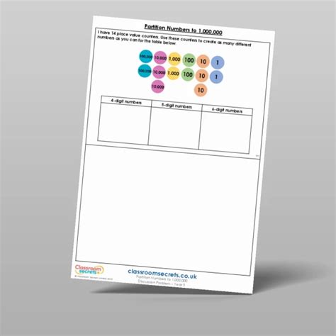 Year 5 Partition Numbers To 1 000 000 Homework Resource Classroom Secrets