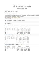 Lab Logistic Regression Pdf Lab Logistic Regression Stat Spring The Default Data