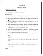 LESSON 7 LINEAR EQUATIONS Pdf LESSON SEVEN LINEAR EQUATIONS 7 1 What Is Linear Equation A