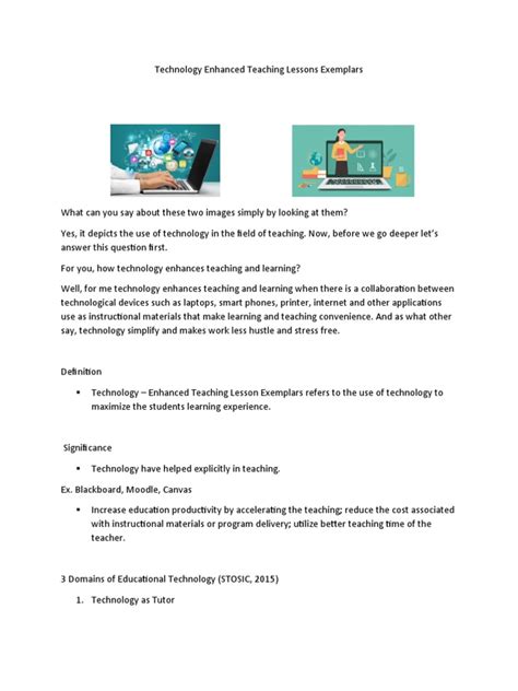 Technology Enhanced Teaching Lessons Exemplars Pdf Teaching Method