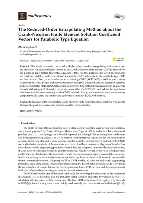 Pdf The Reduced Order Extrapolating Method About The Crank Nicolson