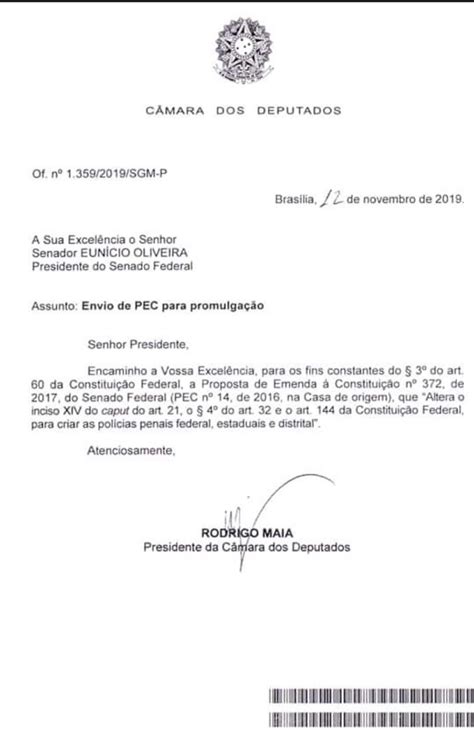 Rodrigo Maia Envia Ao Senado Redação Final Da Pec Da Polícia Penal Para