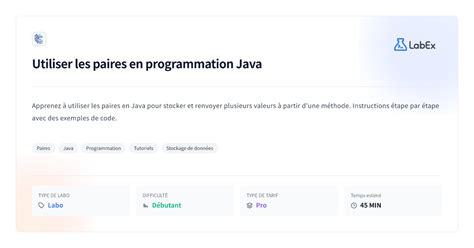 Paires En Java Tutoriels De Programmation Labex