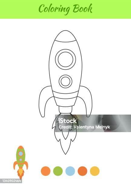 아이들을위한 색칠 공부 로켓 유치원 년 어린이와 유아를위한 교육 활동 페이지 인쇄 가능한 워크시트입니다 만화 다채로운 벡터 일러스트레이션 0명에 대한 스톡 벡터 아트 및