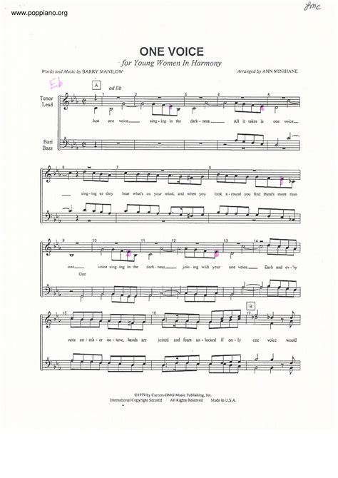 Barry Manilow One Voice Sheet Music Pdf Free Score Download