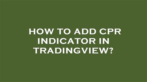 How To Add Cpr Indicator In Tradingview Youtube