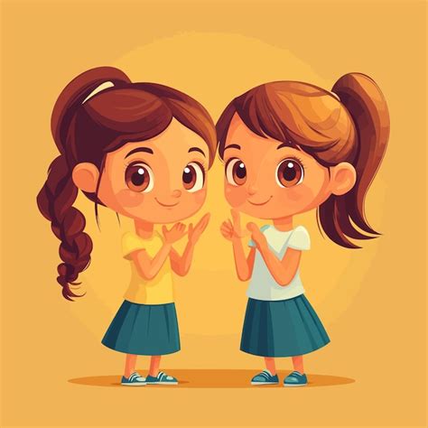 Cute Cousins Sharing Secrets Cartoon Vector Premium Ai Generated Vector