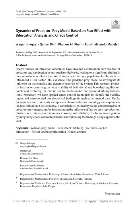 Dynamics Of Predatorprey Model Based On Fear Effect With Bifurcation