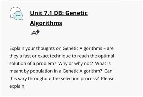 Solved Unit 71 Db Genetic Algorithms Av Explain Your
