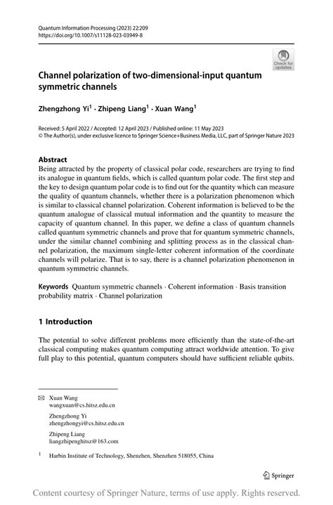 Channel Polarization Of Two Dimensional Input Quantum Symmetric