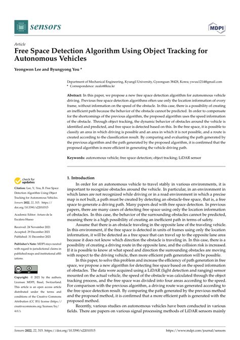 PDF Free Space Detection Algorithm Using Object Tracking For Autonomous Vehicles