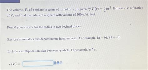 solved the volume v ﻿of a sphere in terms of its radius