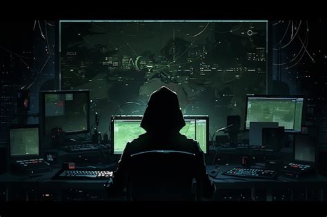 Premium Photo Hacker Sitting At The Computer Cyber Security And