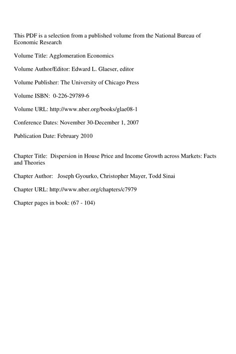 Pdf Agglomeration Economics Dispersion In House Price And Income