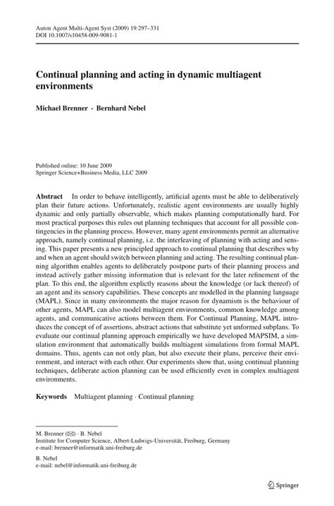 Pdf Continual Planning And Acting In Dynamic Multiagent Environments
