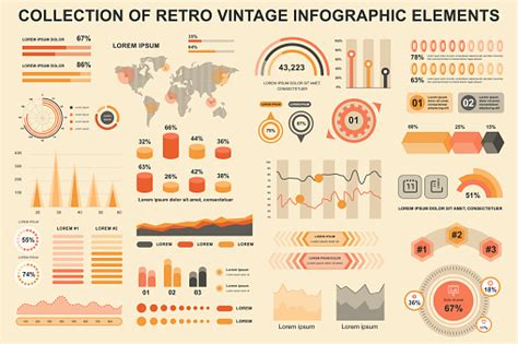 빈티지 인포그래픽 요소 데이터 시각화 벡터 디자인 템플릿을 번들로 제공합니다 단계 비즈니스 프로세스 워크 플로 다이어그램 순서도