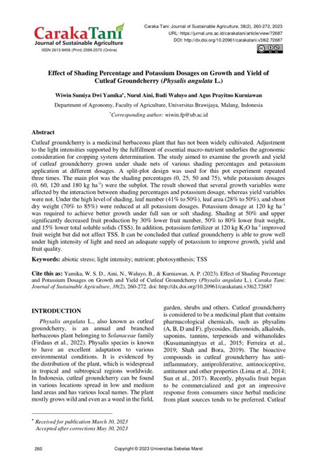 Pdf Effect Of Shading Percentage And Potassium Dosages On Growth And Yield Of Cutleaf