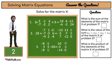 Matrix Equations Matching And Answering Questions Activity Teaching