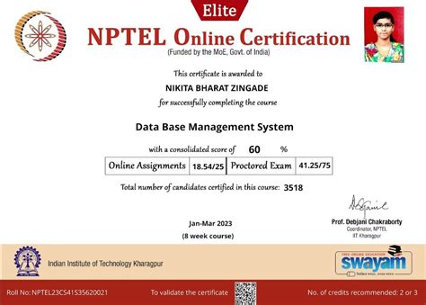 Nikita Zingade On Linkedin Database Nptel Management Connections Certificates Course